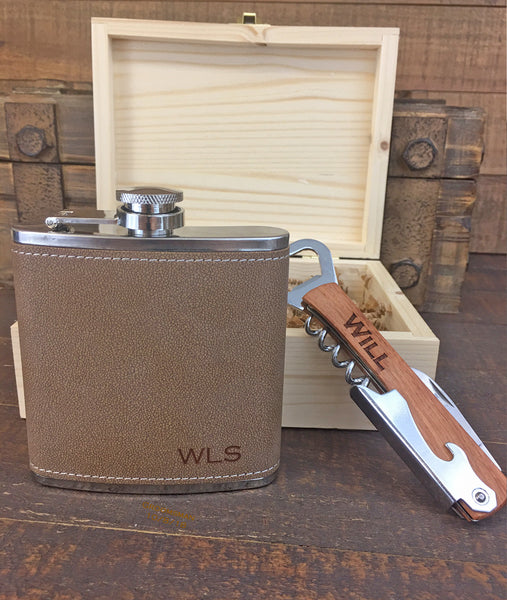 Wood Gift Box with Flask & Pocket Knife – Everything Decorated